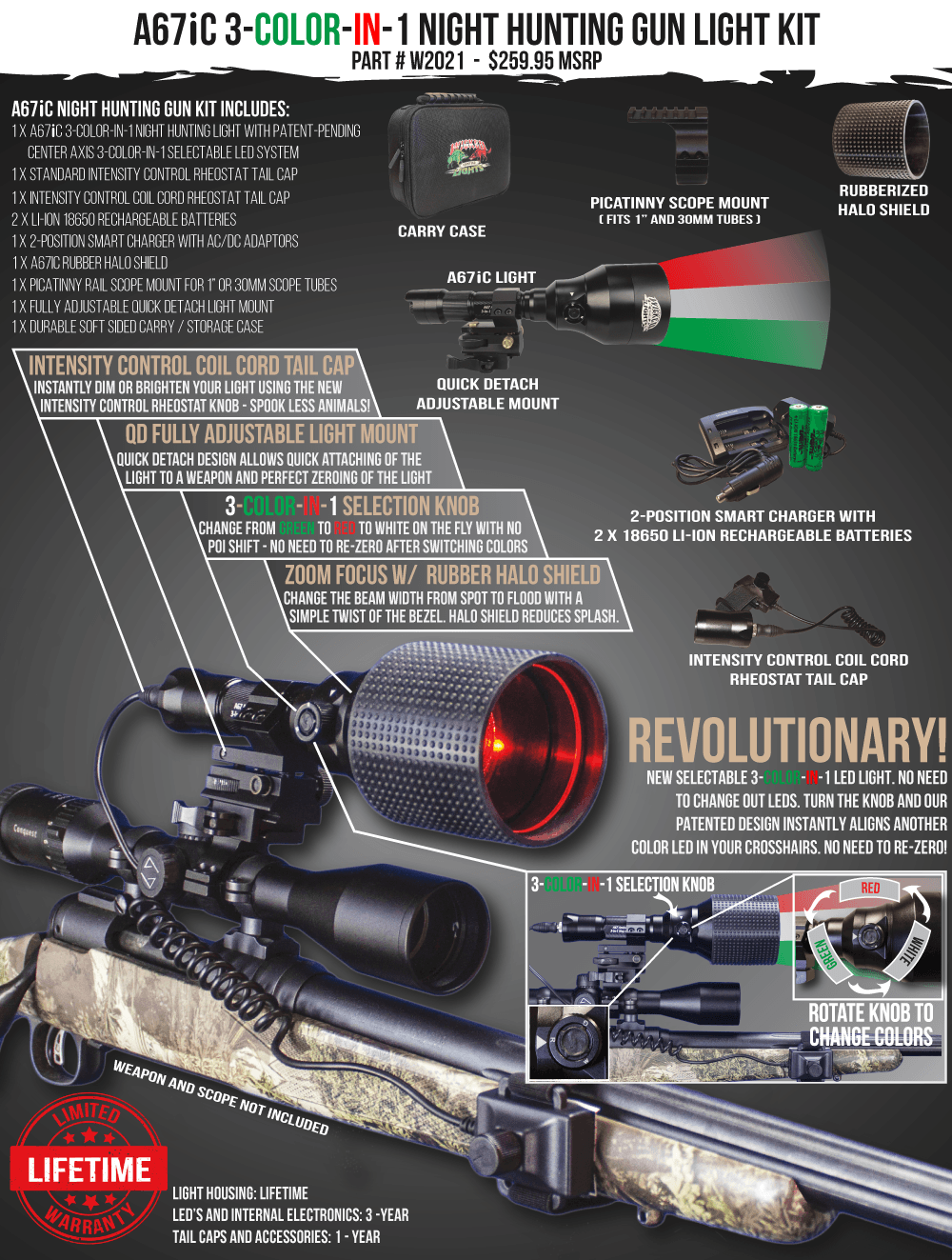 Wicked Lights A67iC 3-Color-In-1 Night Hunting Light Gun Kit ...